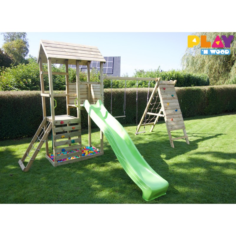 Speeltoren met glijbaan en klimwand Louna promo met voordeelpakket