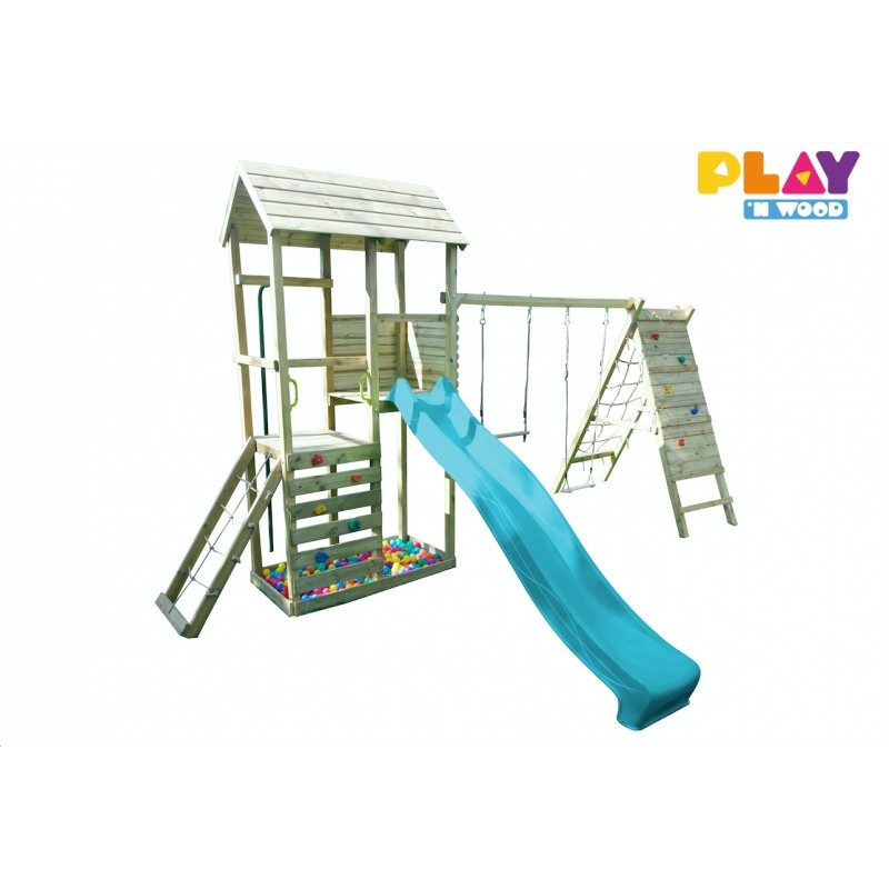 Speeltoren met glijbaan en klimwand Louna promo met voordeelpakket